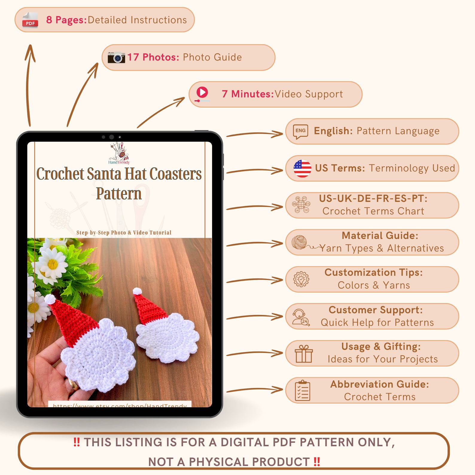 Crochet Santa Hat Coaster Pattern, Holiday Home Decor (PDF Pattern) - Etsy