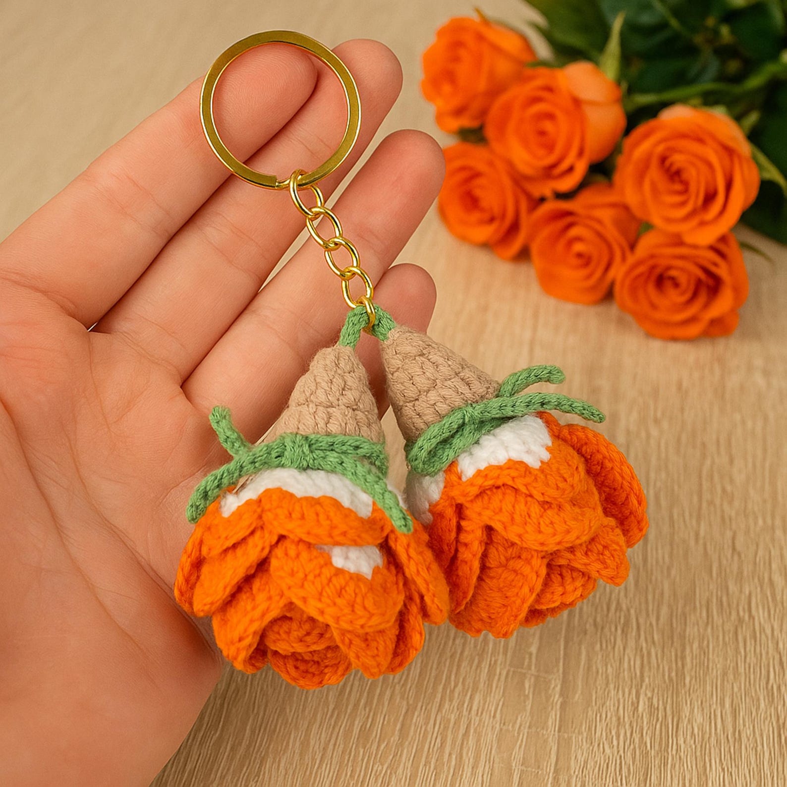 3D Crochet Rose Keychain Pattern, Floral Bag Charm (PDF Pattern) - Etsy