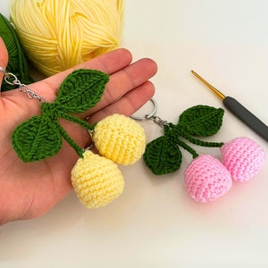 Crochet Cherry Keychain PDF Pattern – Amigurumi Fruit Keyring Tutorial ...
