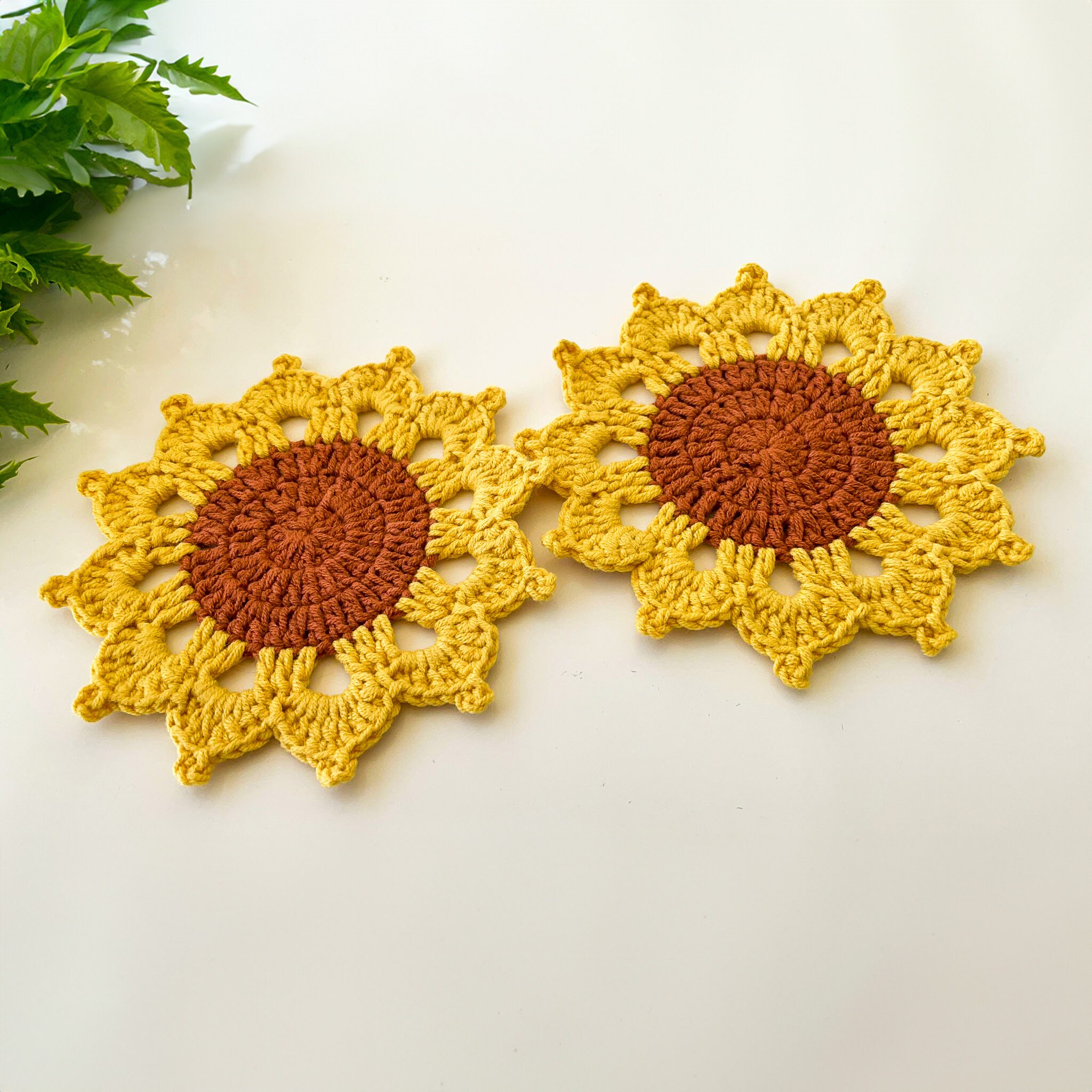 Cute Sunflower Crochet Coasters Handmade Doily Coaster Set for Coffee ...