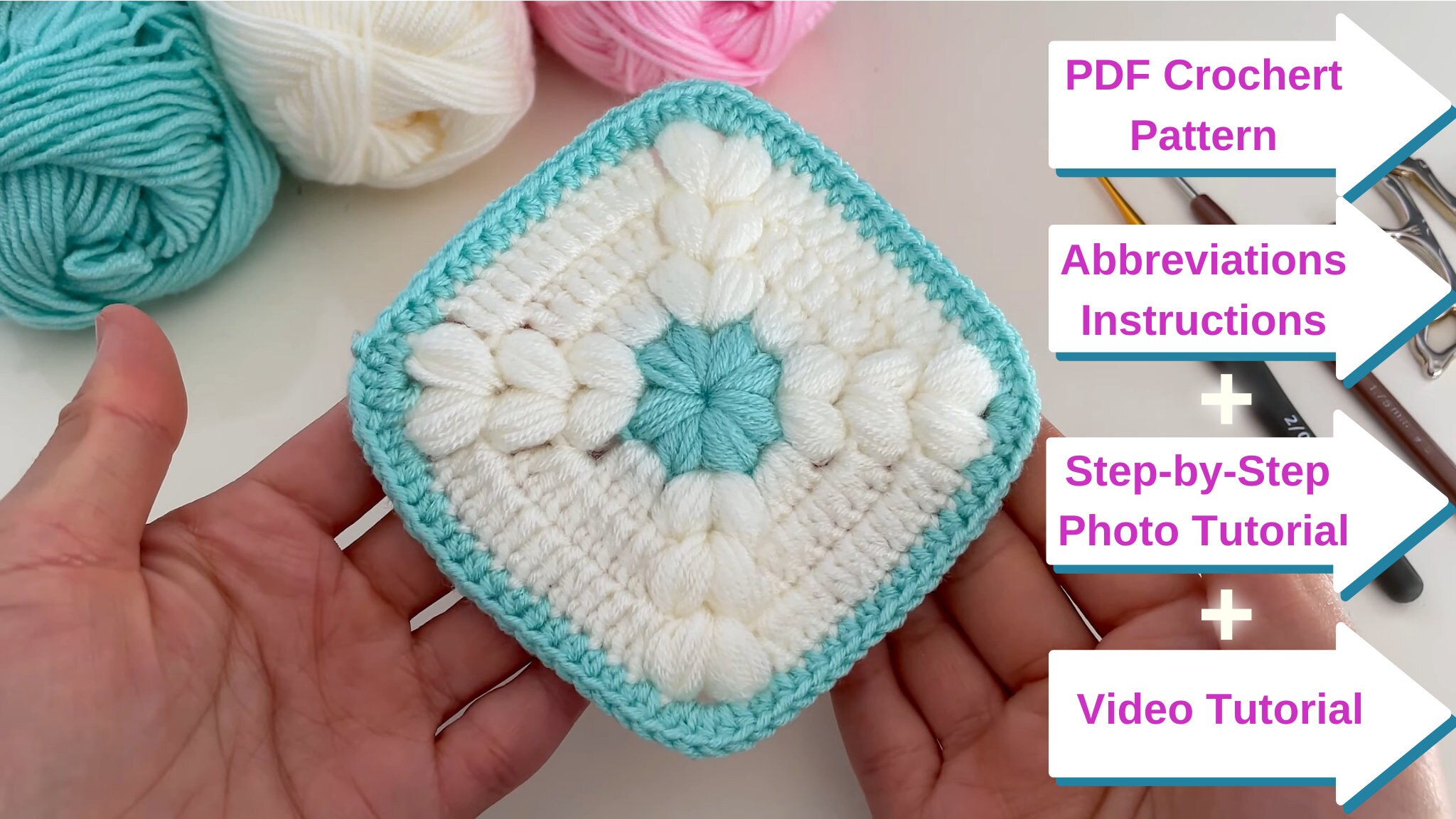 Crochet Granny Square Motif Pattern Easy Puff Stitch Pattern Baby ...