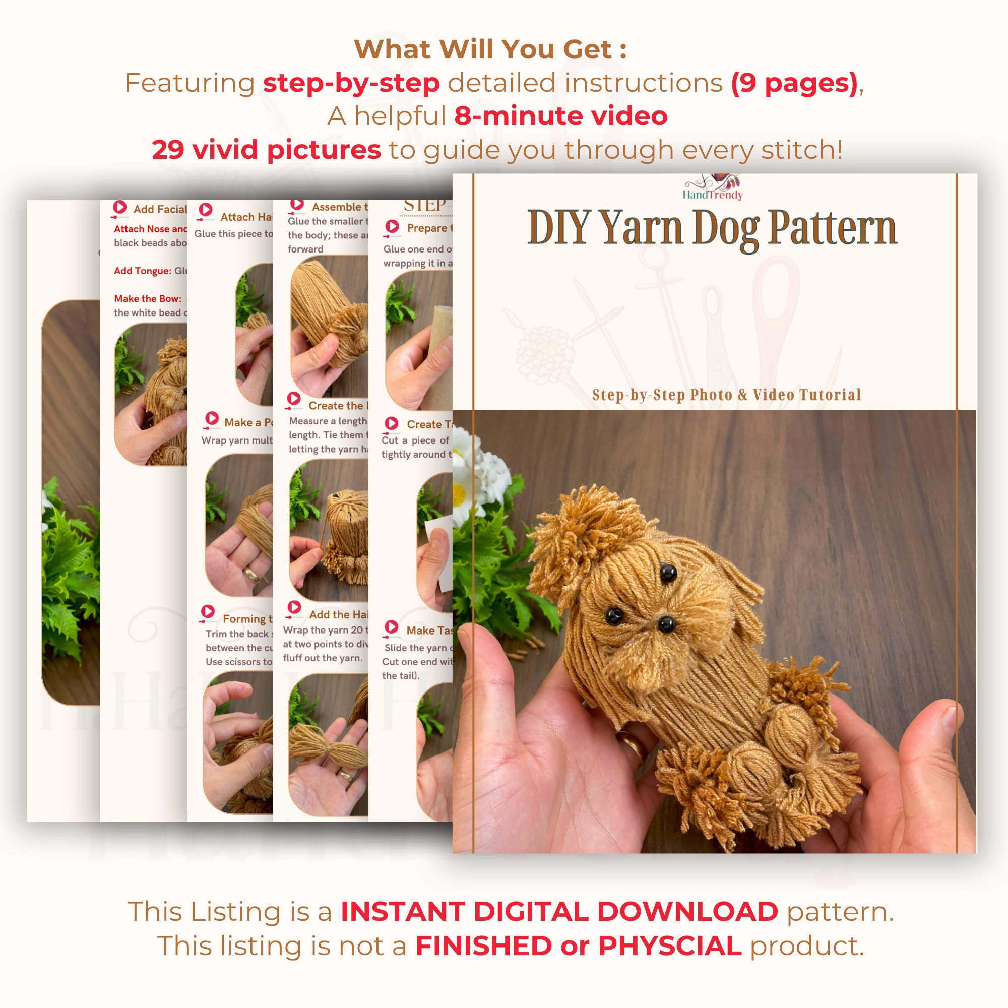 DIY Yarn Dog Pattern, Easy Yarn Craft Tutorial for Adorable Handmade ...