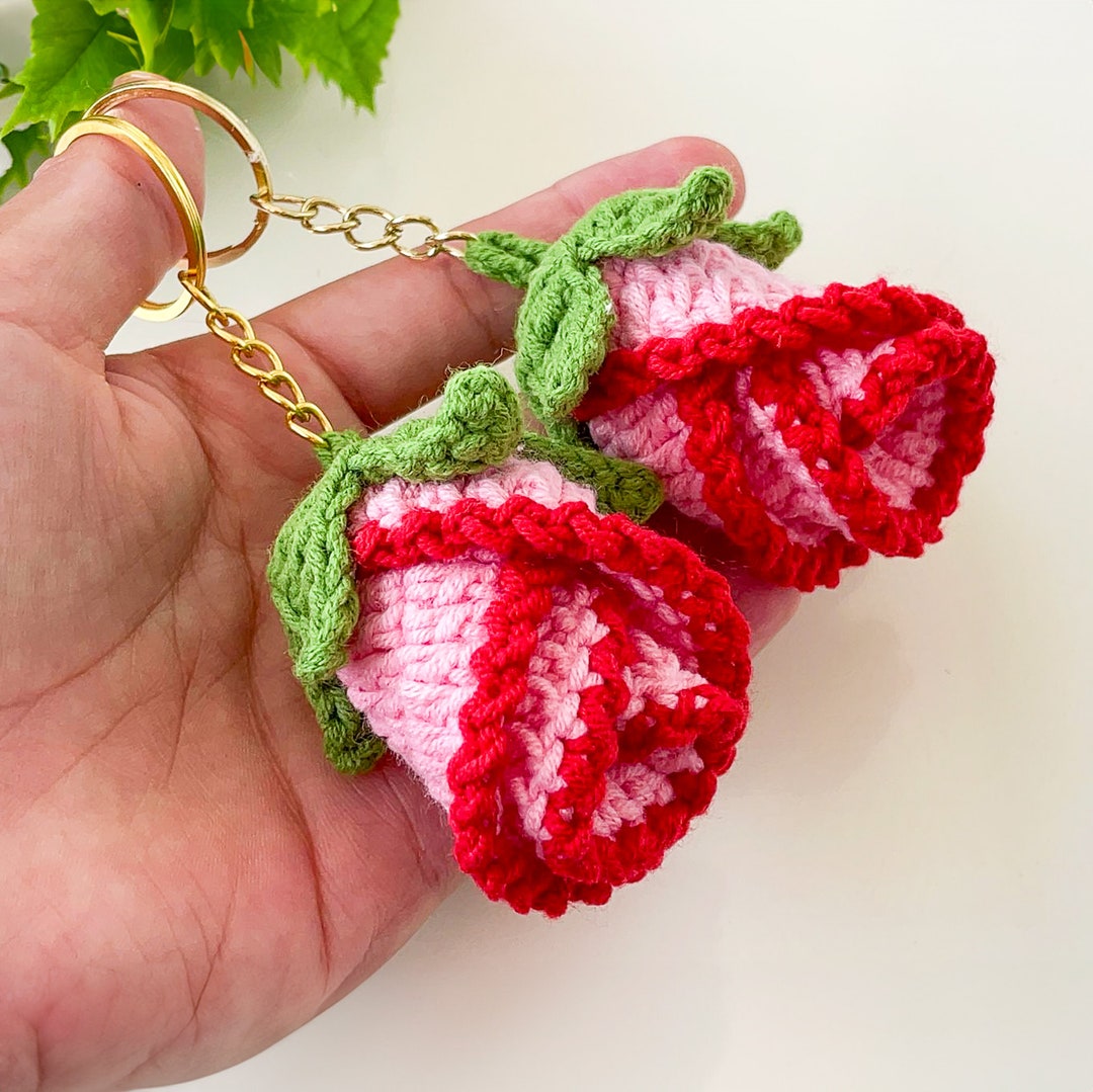Crochet Rose Keychain Pattern, Simple 3D Flower Tutorial for Unique Bag ...