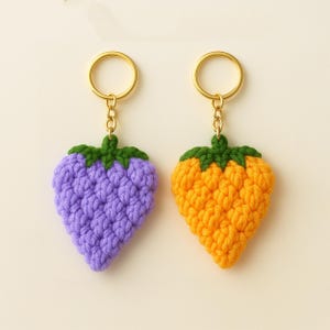 Crochet Berry Keychain PDF Pattern, Amigurumi Strawberry Keyring DIY ...