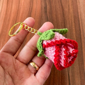 Crochet Rose Keychain Pattern, Simple 3D Flower Tutorial for Unique Bag ...