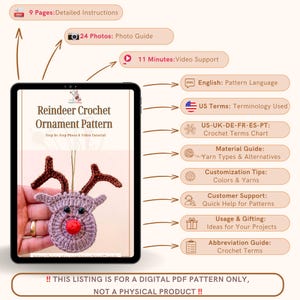 Reindeer Crochet Ornament Pattern, Handmade Holiday Ornament PDF ...