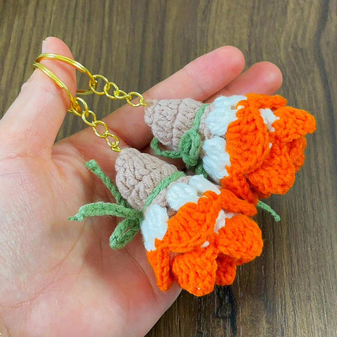3D Crochet Rose Keychain Pattern PDF, Handmade Floral Bag Charm ...