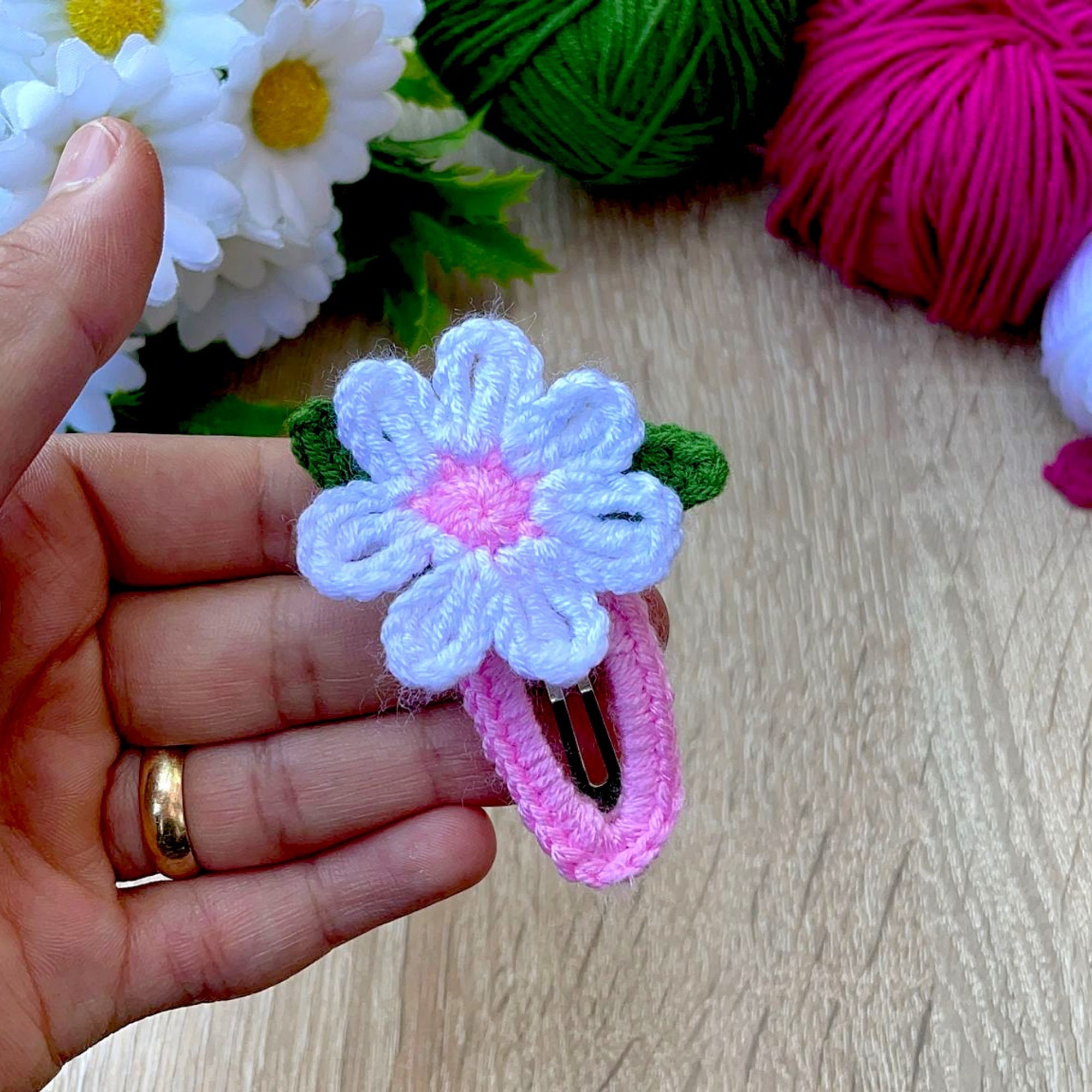 Floral Crochet Hair Snap Clips for Girls - Baby Hair Barrettes Pattern ...