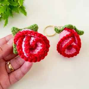 Crochet Rose Keychain Pattern, Simple 3D Flower Tutorial for Unique Bag ...