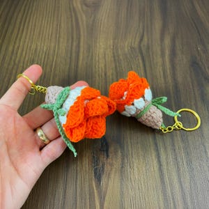 3D Crochet Rose Keychain Pattern PDF, Handmade Floral Bag Charm ...