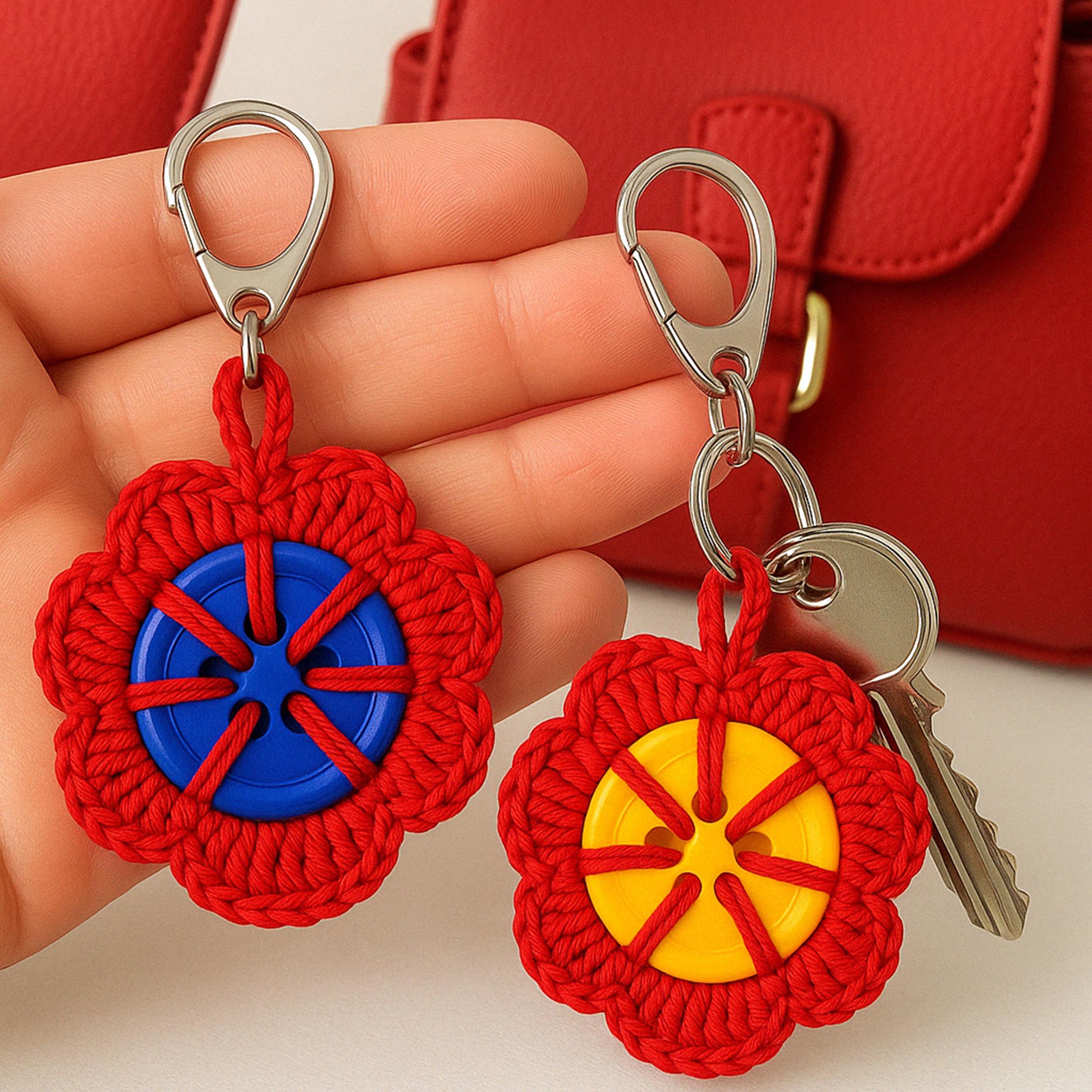 Retro Button Bloom Keychain Crochet Pattern, Easy Upcycled DIY Bag ...