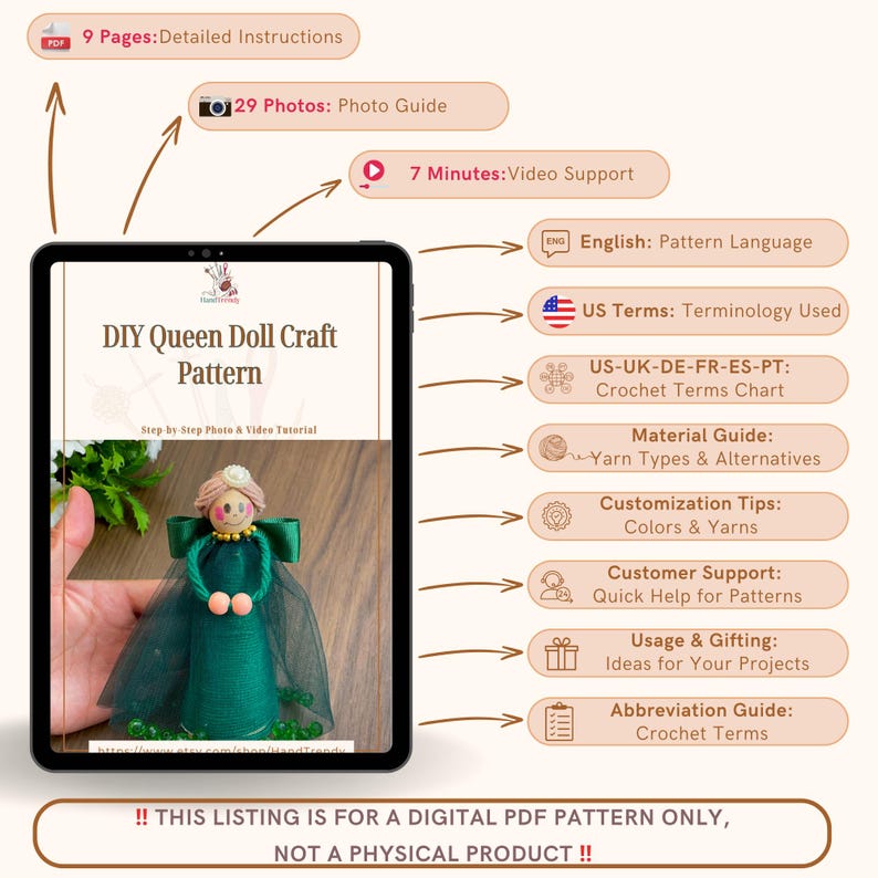 DIY Queen Doll Craft Pattern, Elegant PDF Tutorial for Royal-themed ...