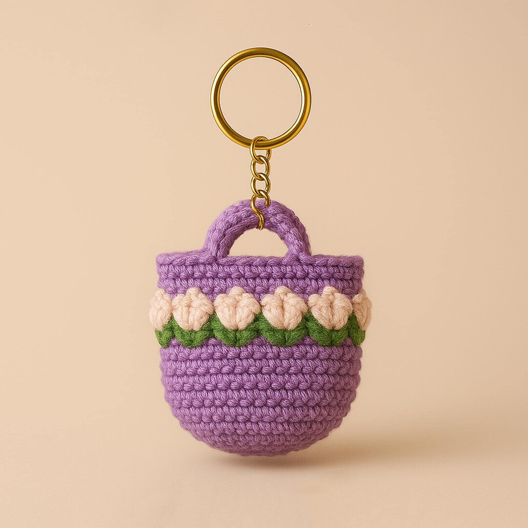 Floral Crochet Bag Keychain PDF Pattern – Mini Flower Purse Keyring ...