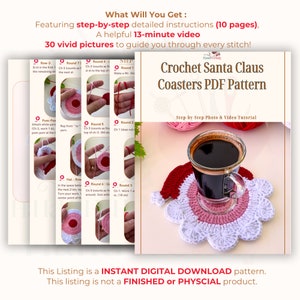 Crochet Santa Claus Coasters PDF Pattern, Adorable Christmas Decor for ...