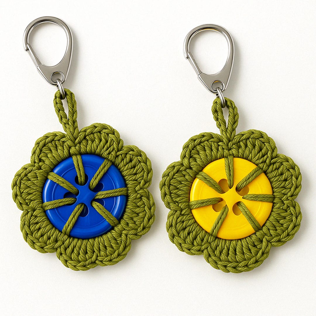 Retro Button Bloom Keychain Crochet Pattern, Easy Upcycled DIY Bag ...
