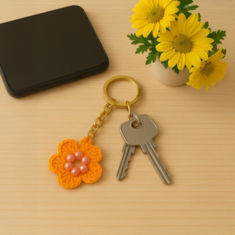 Easy Crochet Flower Keychain Pattern, Easy PDF Mini Crochet Design for ...