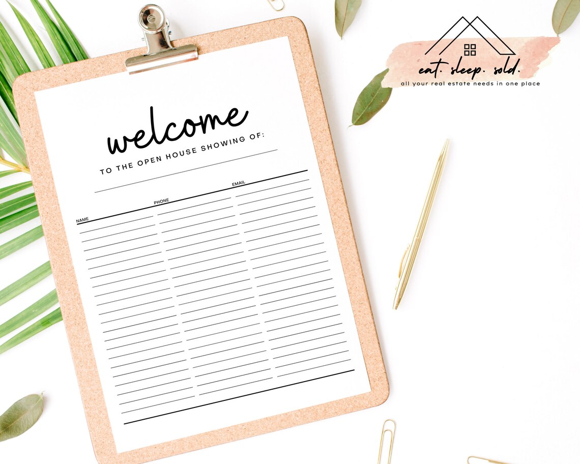 Open House Sign-in Sheet Real Estate Marketing Instant Download PDF ...