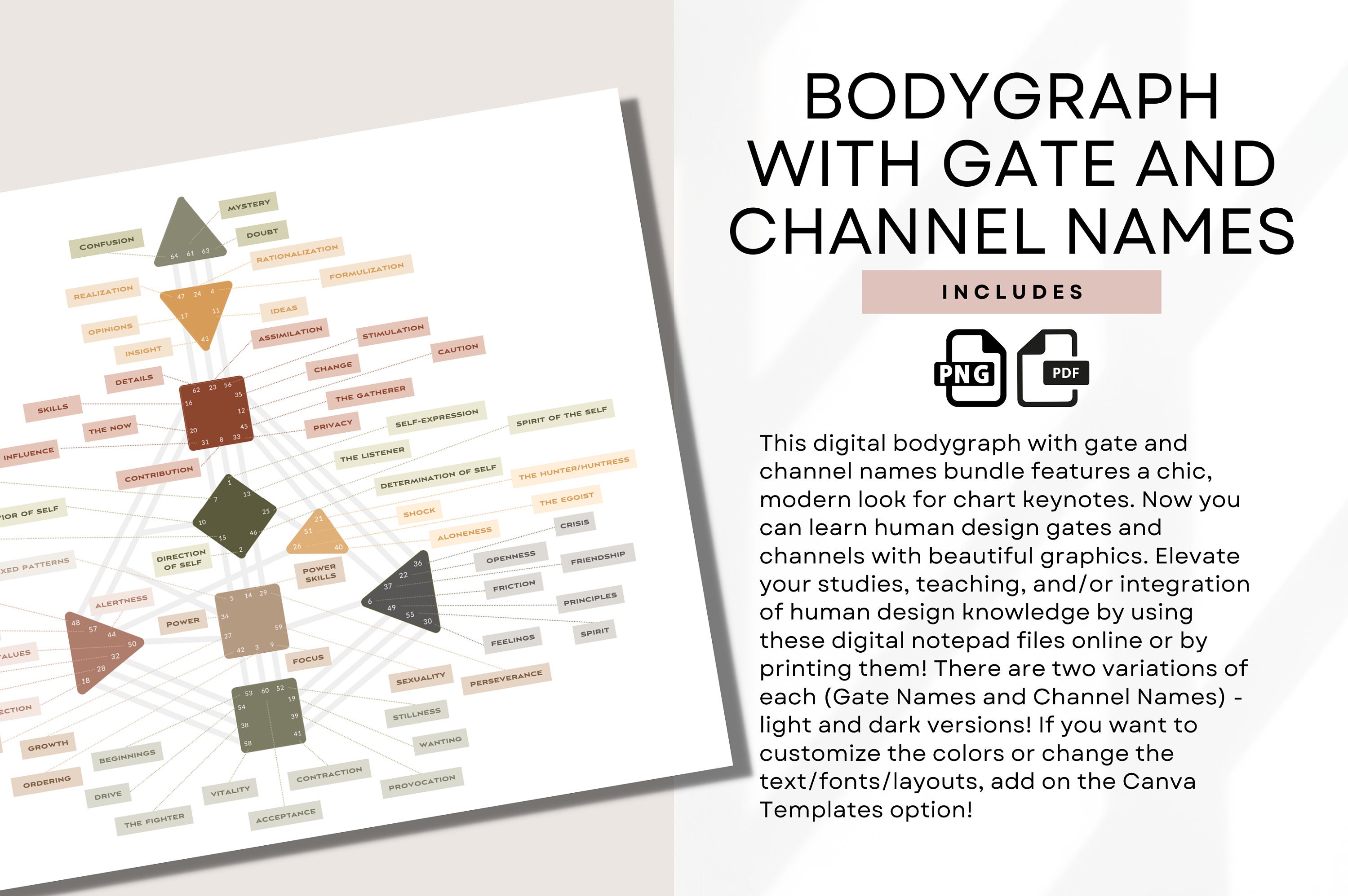 Digital Human Design Bodygraph With Gate/channel Names Bundle for Human ...