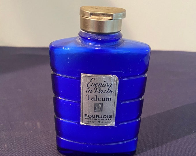 Evening in Paris Talcum Powder Vintage Cobalt Blue Glass Bottle Full ...