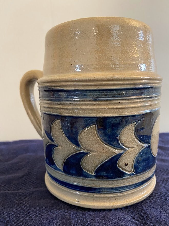 Vintage Cobalt Blue Leaf Salt Glaze Pottery Tavern Mug - Etsy