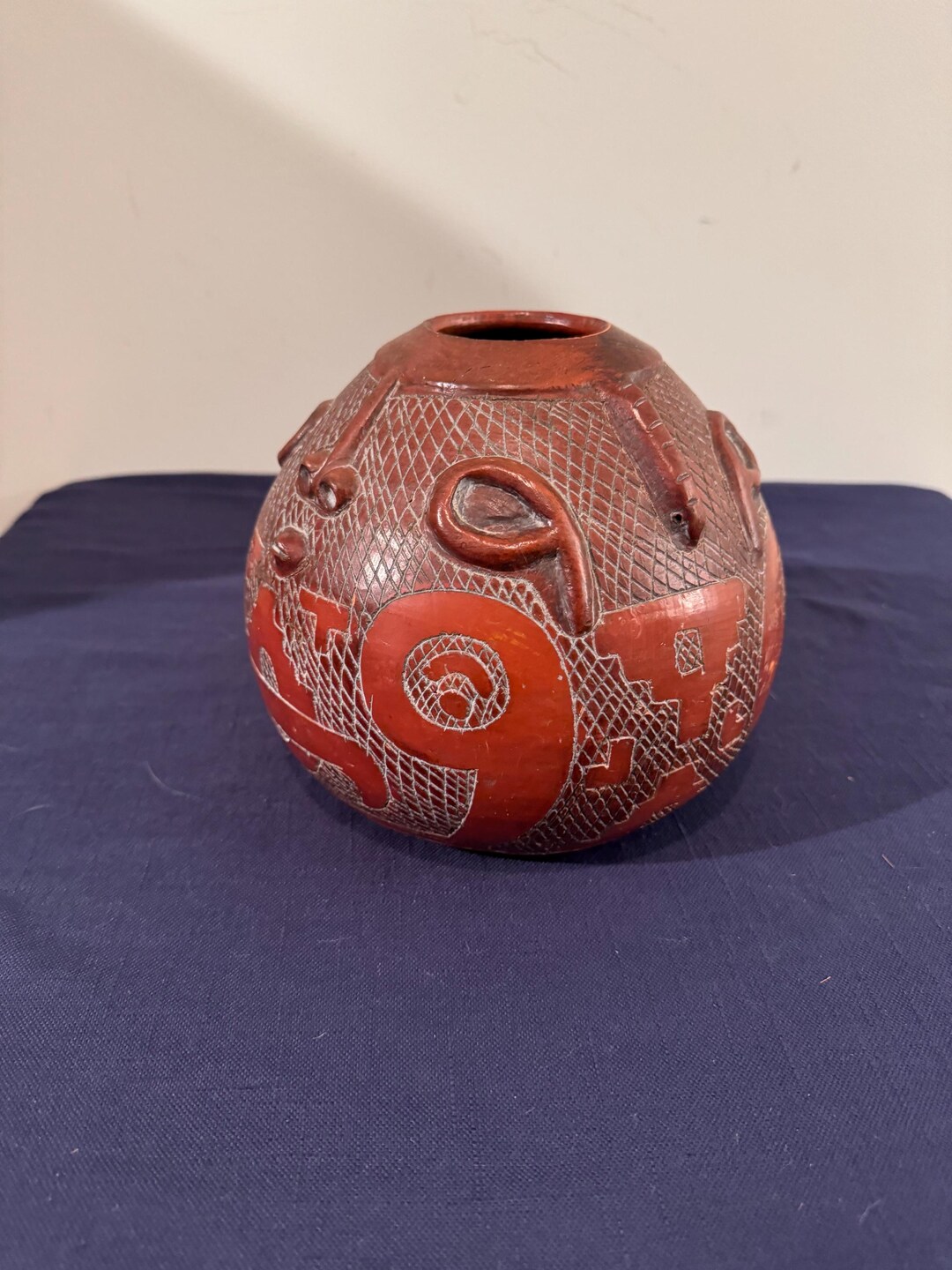Red Terracotta Pottery Bowl Geometric Pattern South American - Etsy