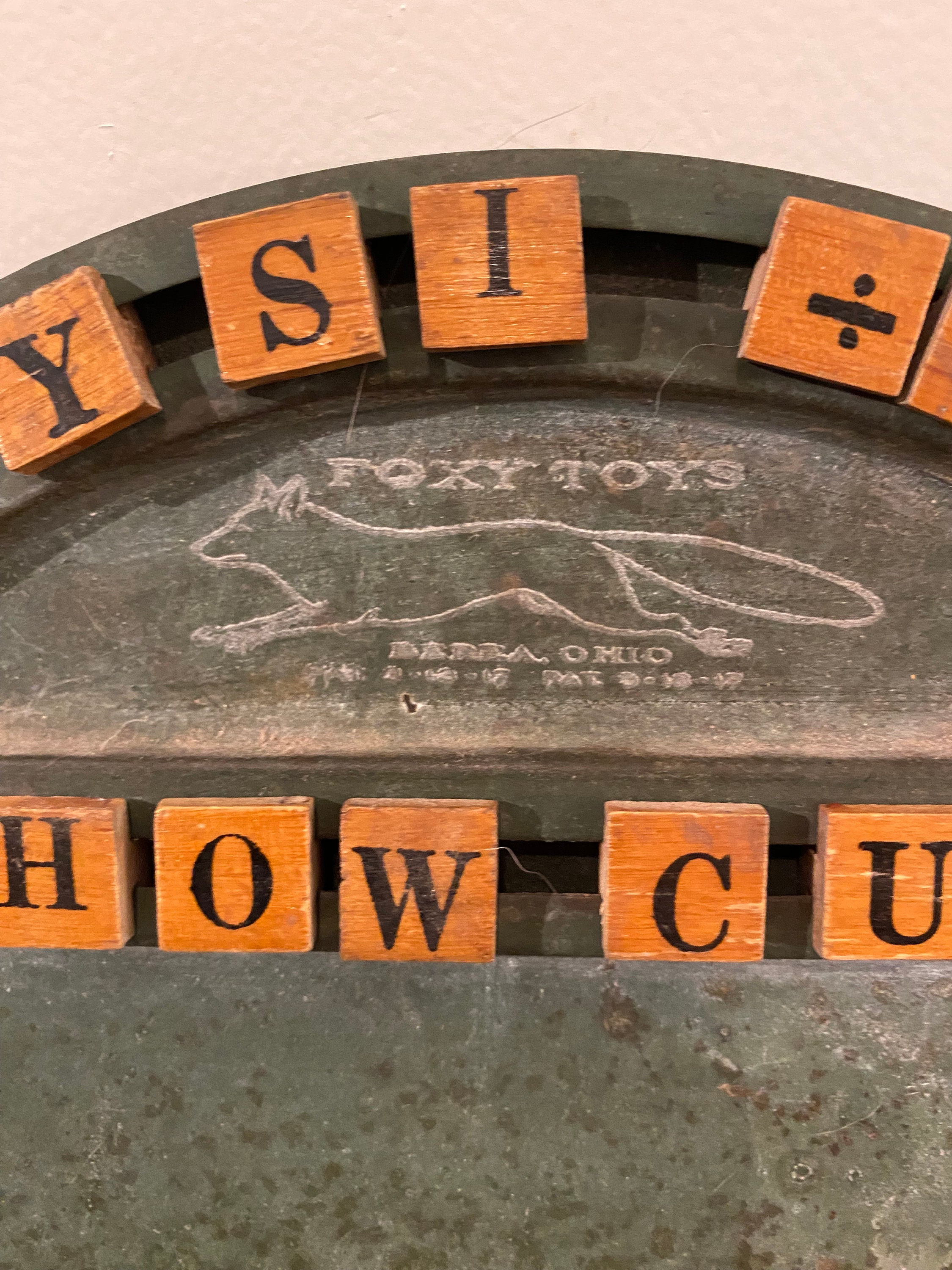 Antique Foxy Toys Alphabet Spelling Toy Wood and Tin 1920's Berea Ohio ...