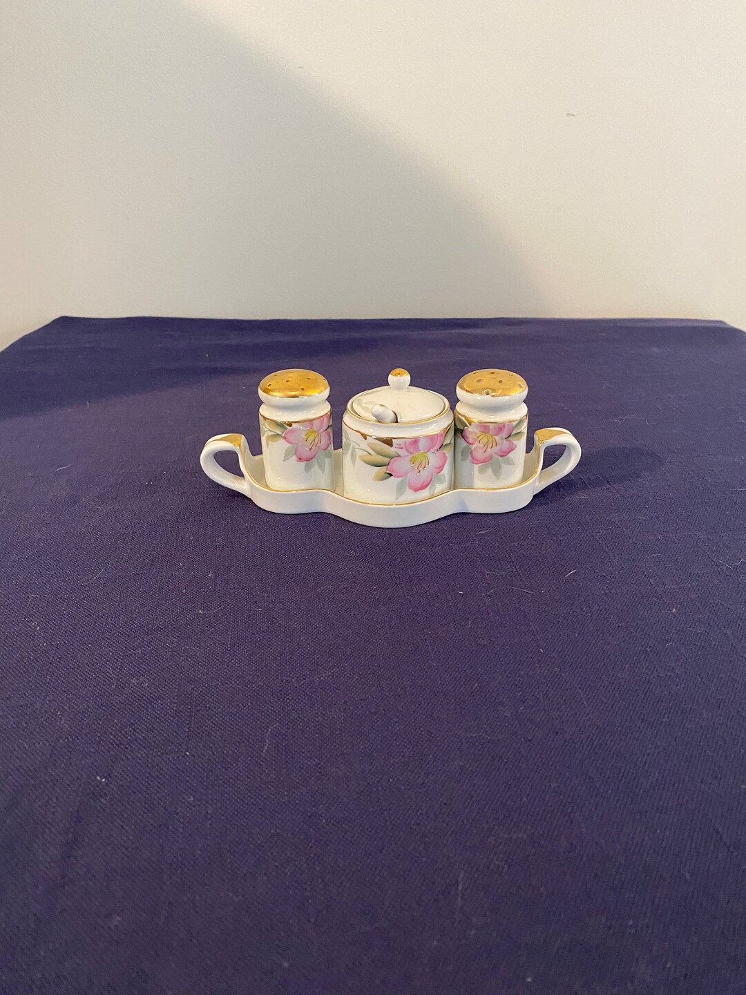 Noritake Azalea 6 Piece Condiment Set Salt Pepper 19322 Pattern Green ...