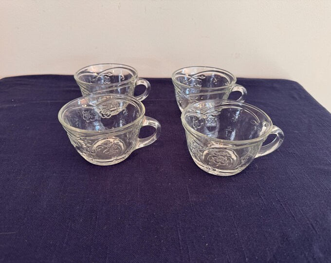 Anchor Hocking Savannah Flower Pattern Punch or Coffee Cups Set of Four ...