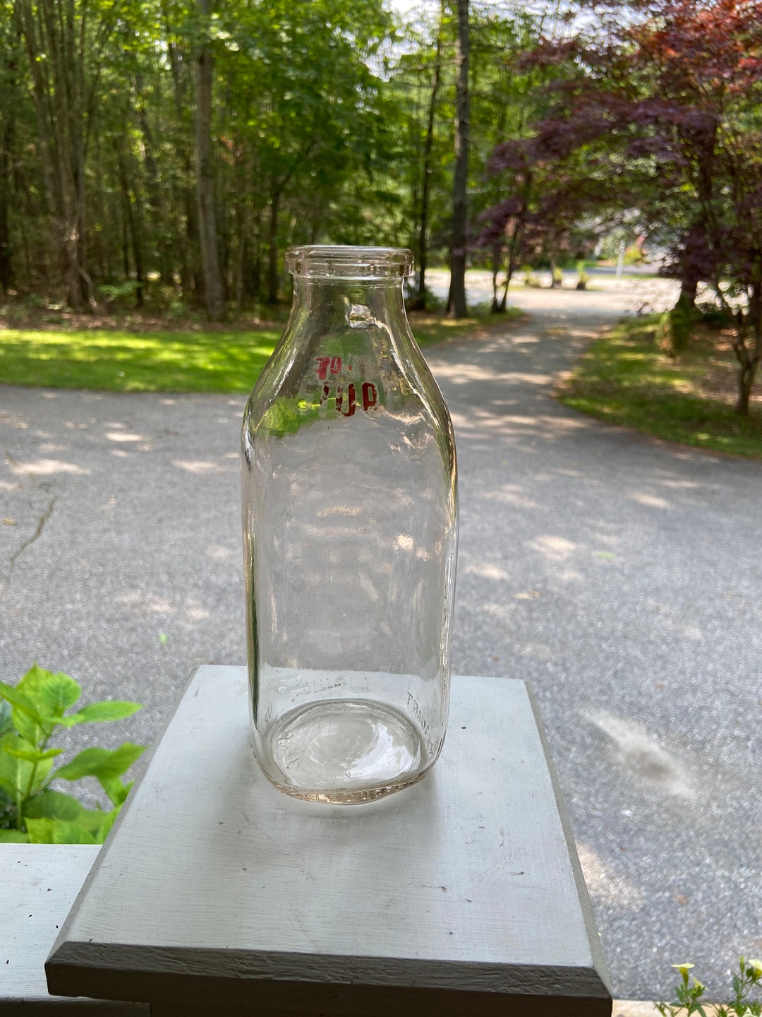 Vintage Clear Tall Milk Jug Glass Bottle - Partial Red Label Store - Etsy