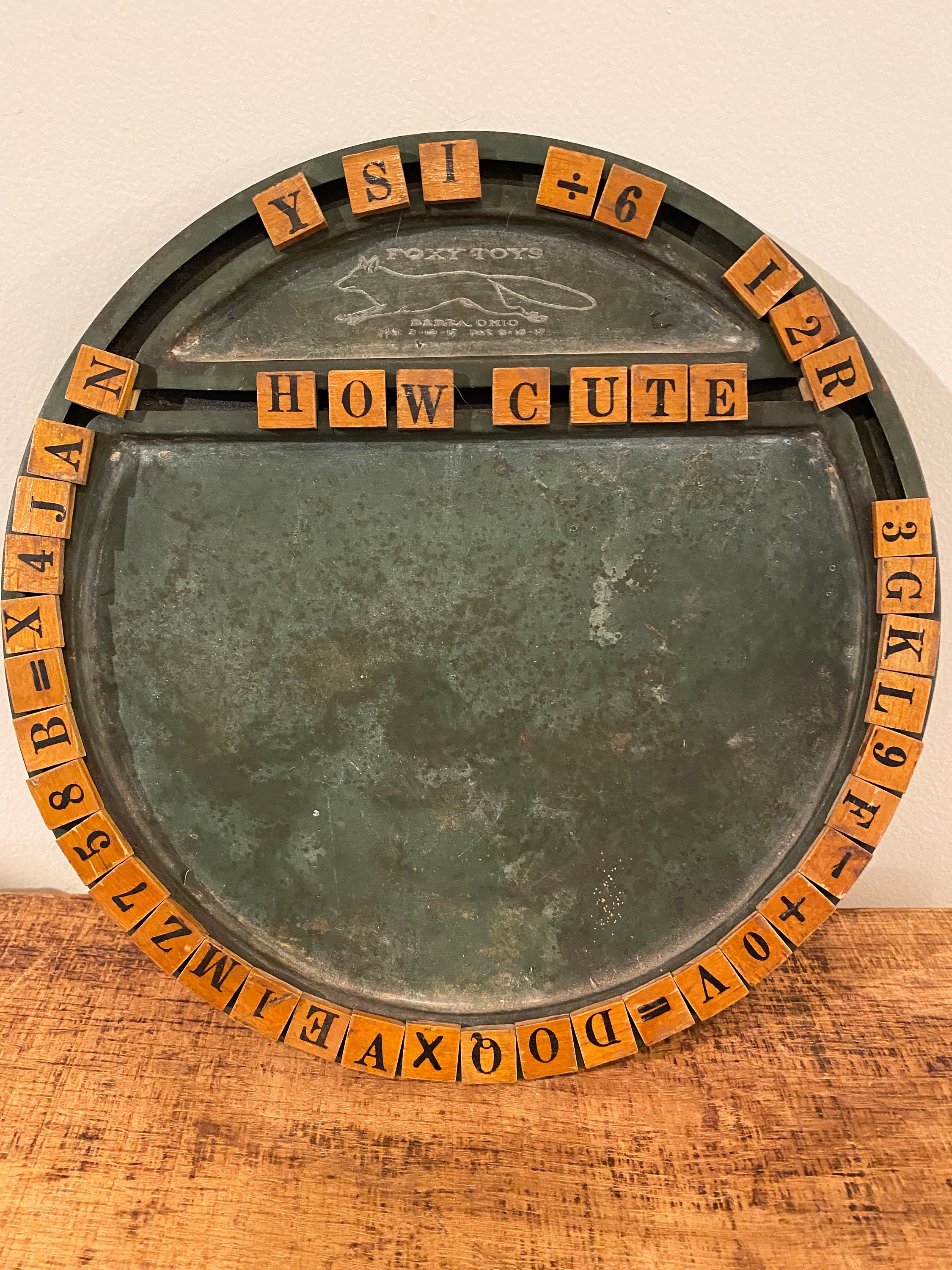 Antique Foxy Toys Alphabet Spelling Toy Wood and Tin 1920's Berea Ohio ...