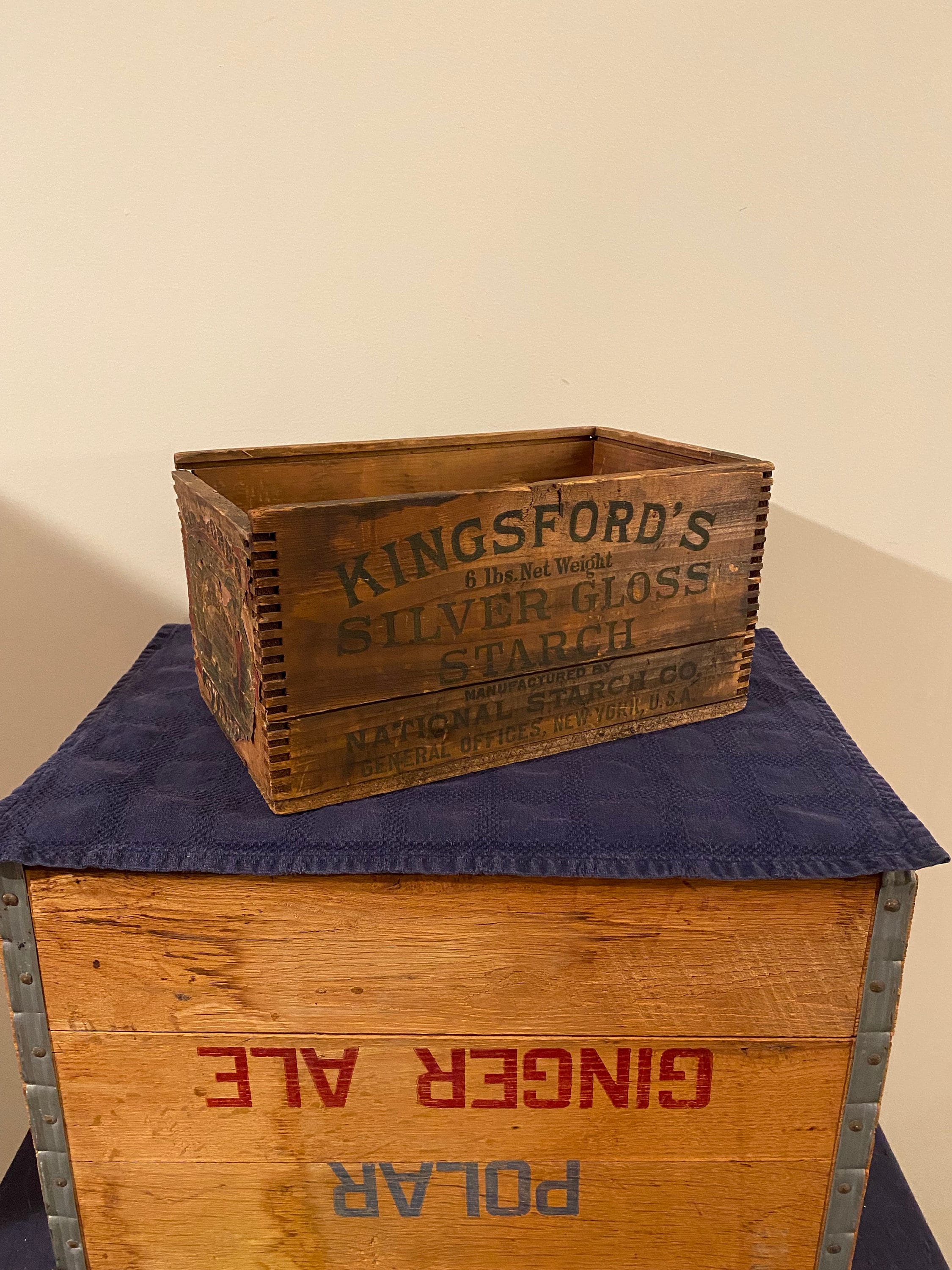 Antique Kingsford Silver Gloss Starch Wooden Crate Box Partial Paper ...