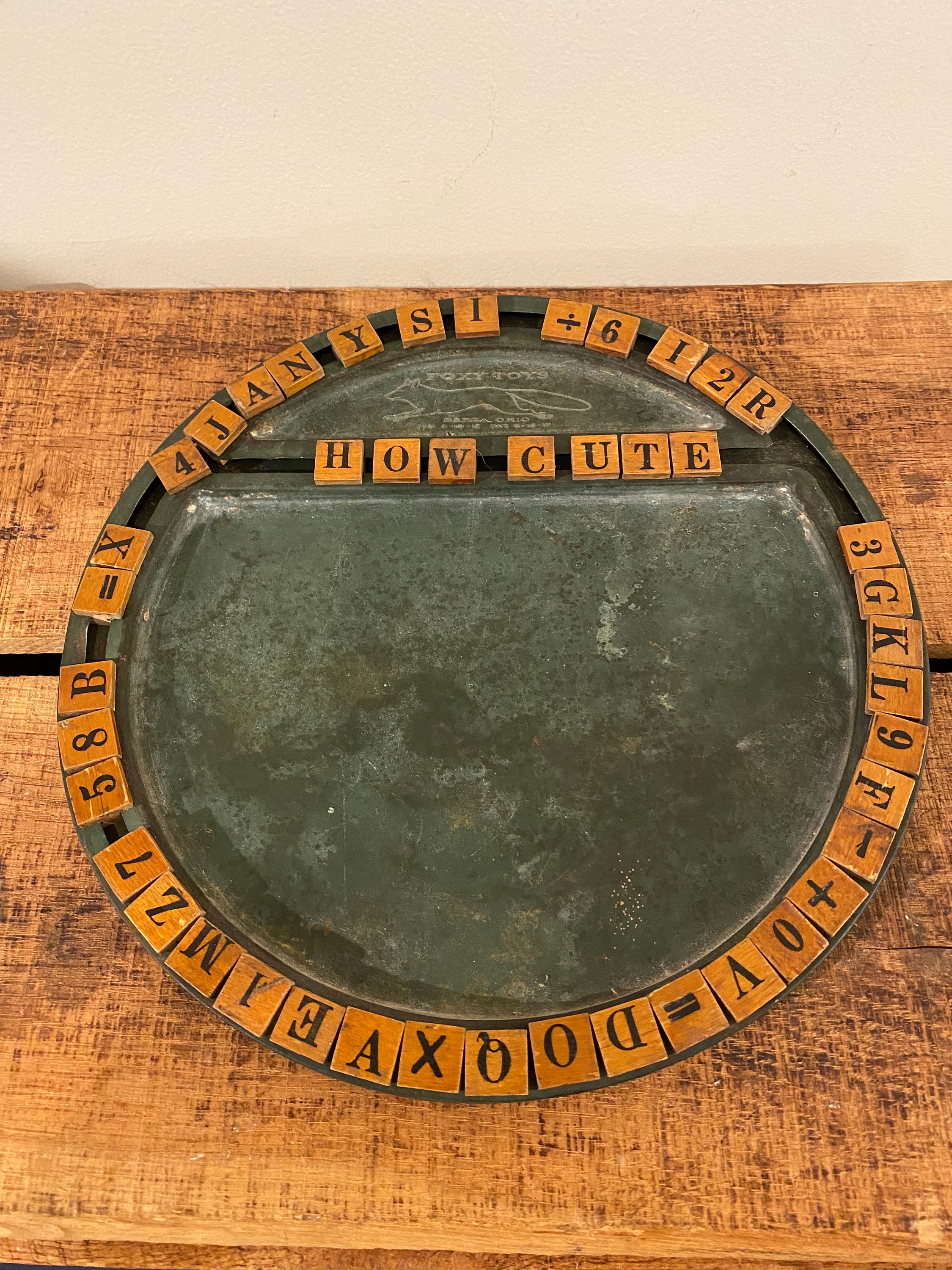 Antique Foxy Toys Alphabet Spelling Toy Wood and Tin 1920's Berea Ohio ...