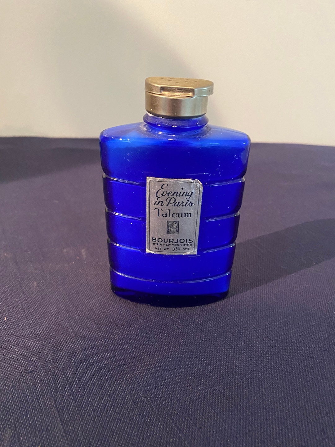 Evening in Paris Talcum Powder Vintage Cobalt Blue Glass Bottle Full ...