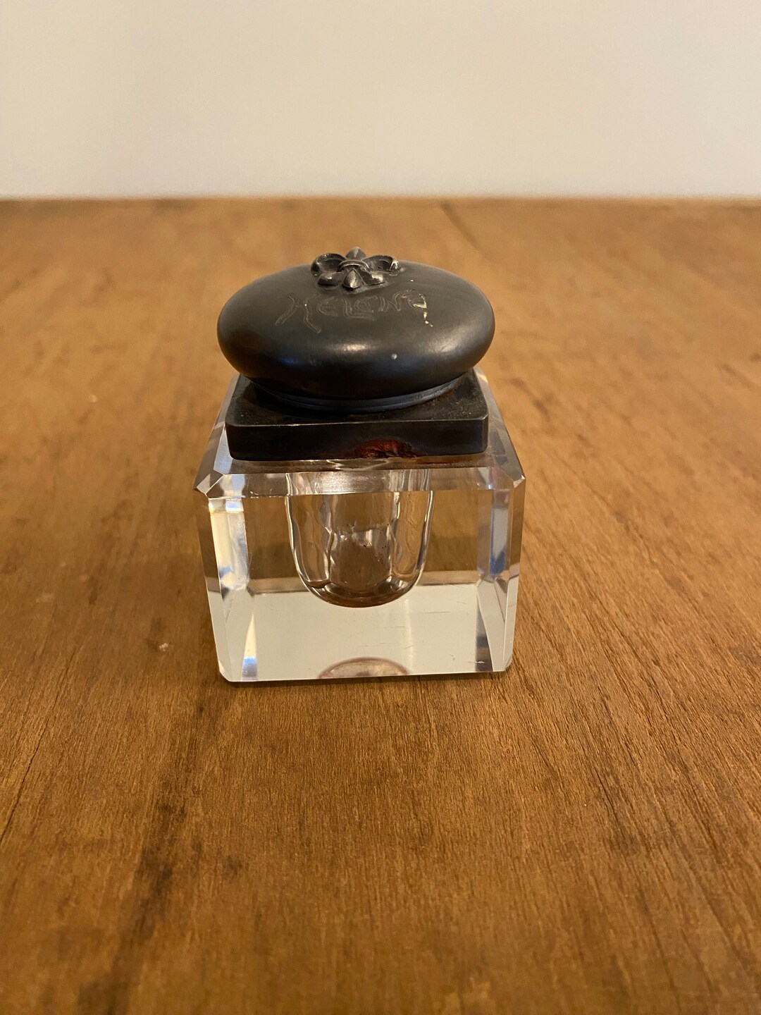 Bevel Cut Glass Inkwell Pewter Monogrammed Lid Heavy - Etsy
