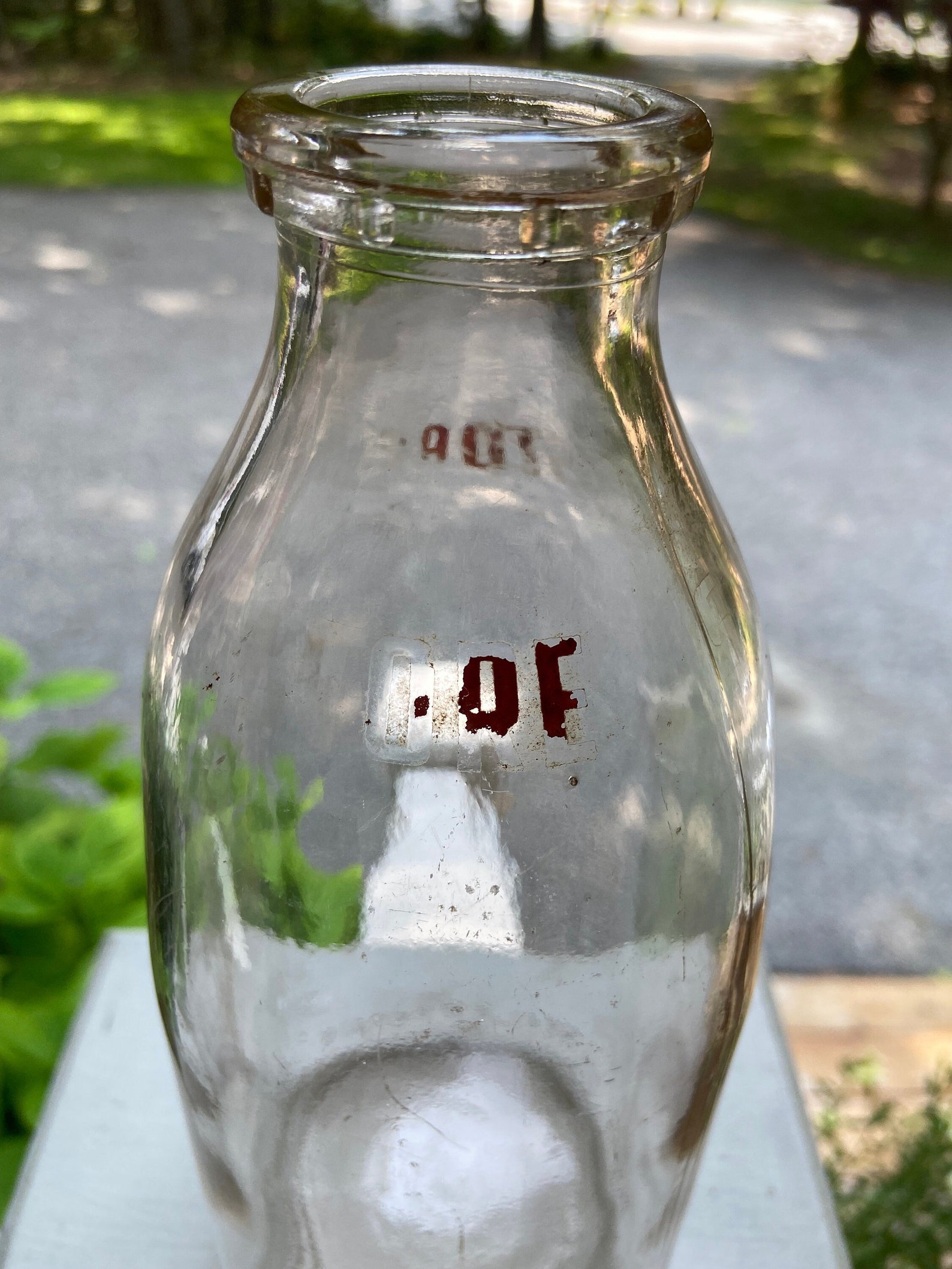 Vintage Clear Tall Milk Jug Glass Bottle - Partial Red Label Store - Etsy