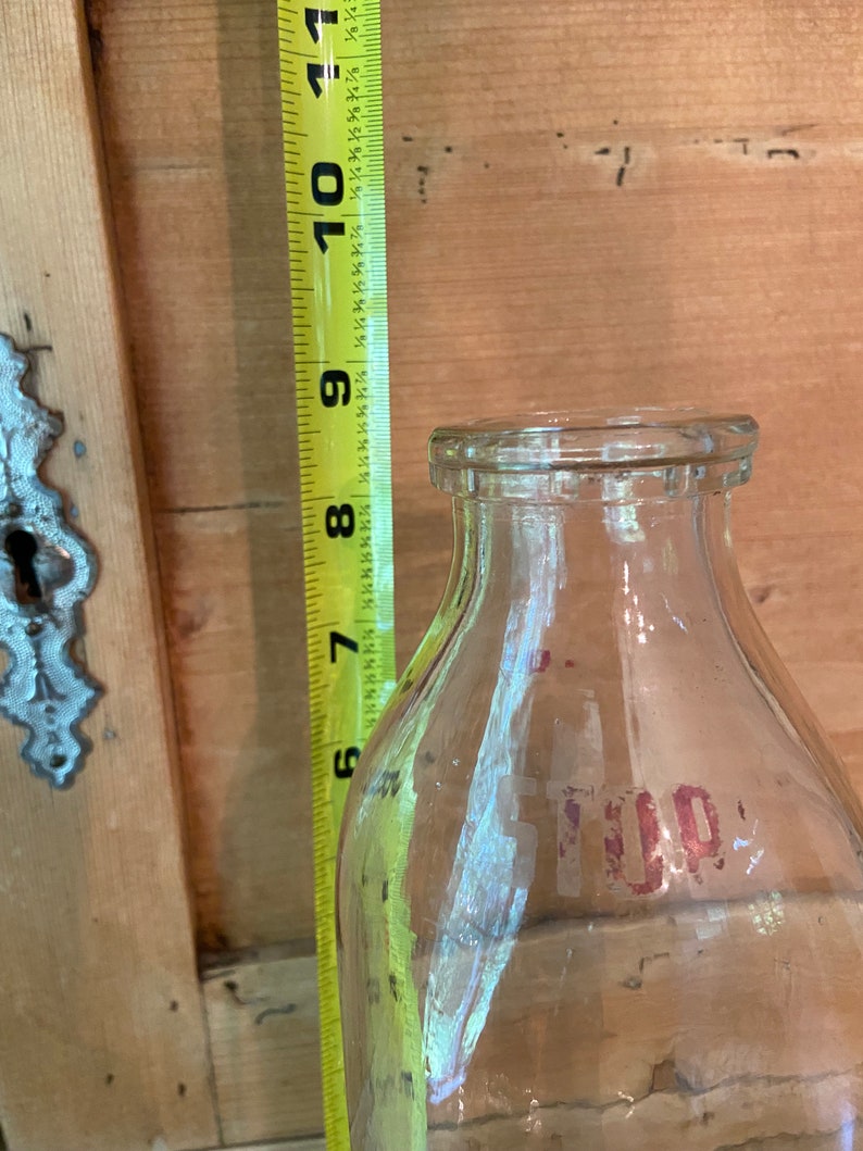Vintage Clear Tall Milk Jug Glass Bottle - Partial Red Label Store - Etsy