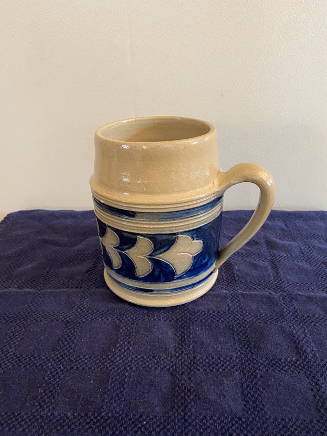 Vintage Cobalt Blue Leaf Salt Glaze Pottery Tavern Mug - Etsy