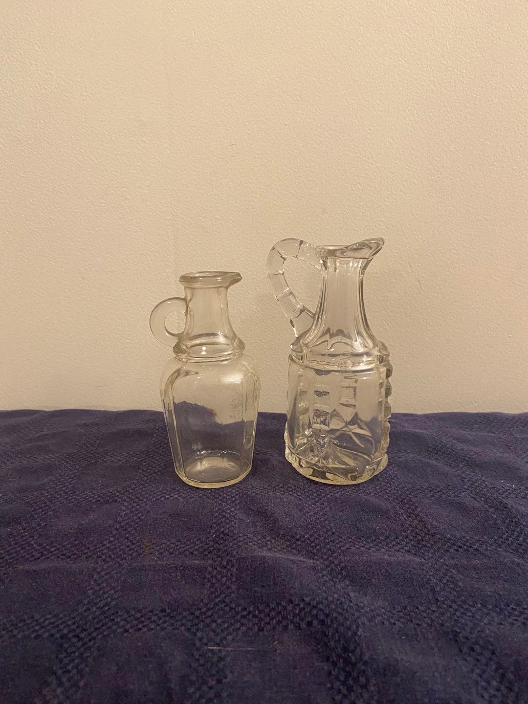 Pair of Clear Glass Small Cruet Pitcher With Handle 4.5" NO STOPPER Qty ...