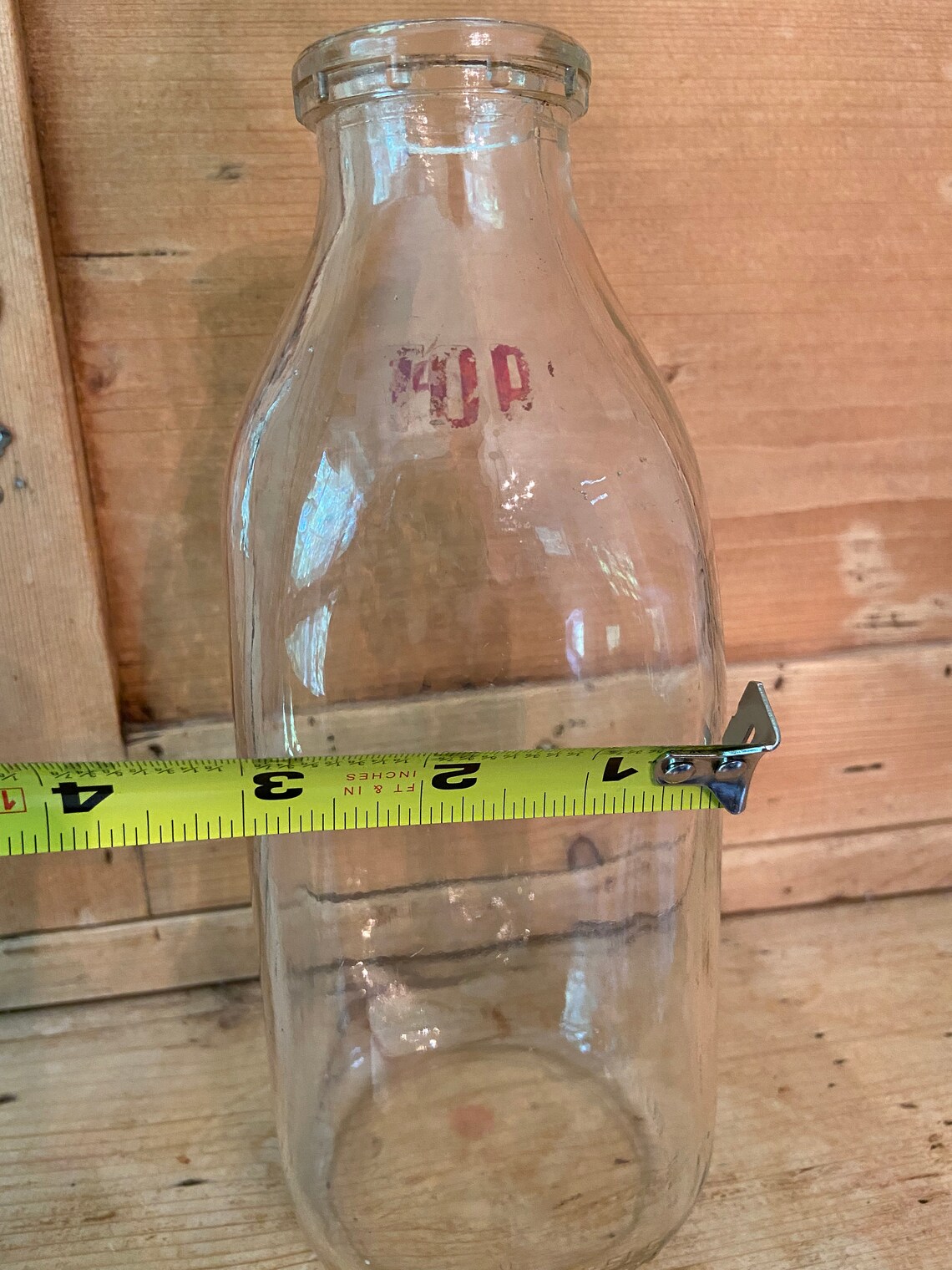Vintage Clear Tall Milk Jug Glass Bottle - Partial Red Label Store - Etsy