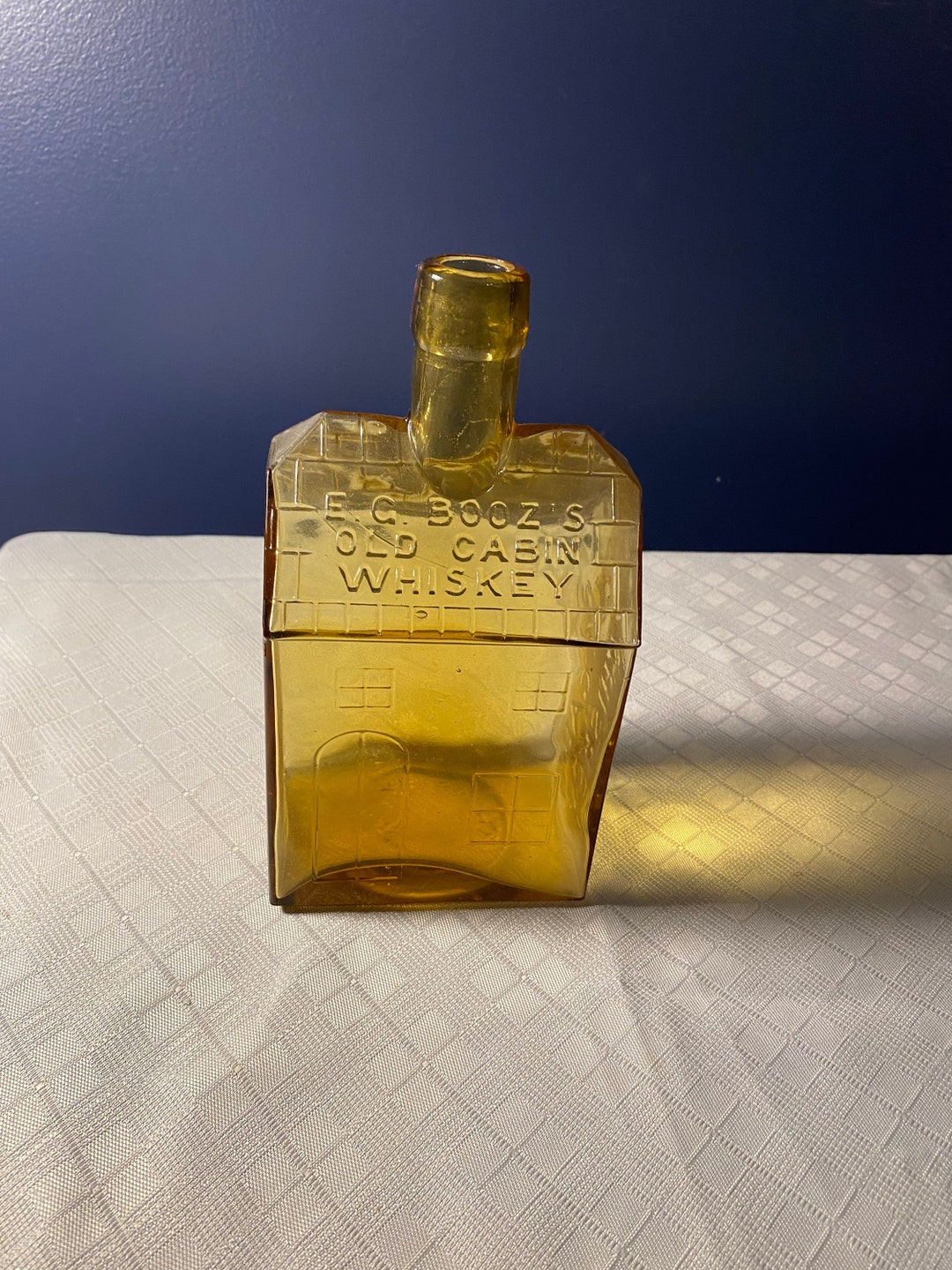 Vintage Amber E G Booz's Old Cabin Whiskey Flask Bottle Reproduction ...