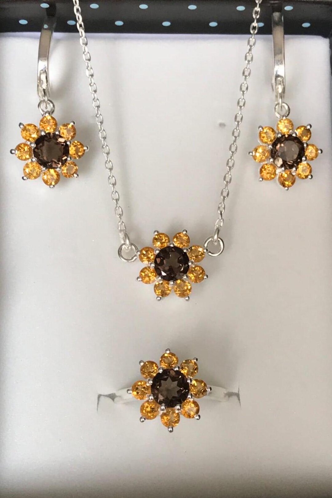 Sunflower Jewelry Wedding Set for Gift Ring Necklace and Earrings in ...