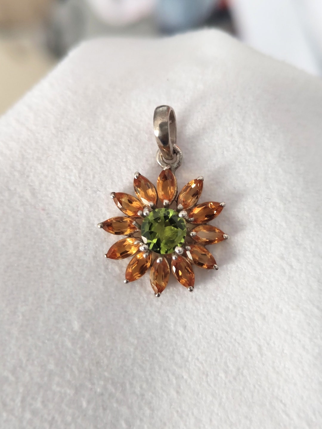 Peridot Center and Citrine Marquise Halo Sunflower Pendant, Natural ...
