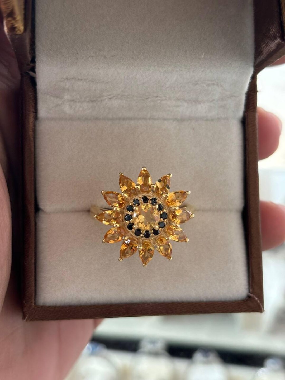Golden Sunflower Necklace Sunflower Gemstone Ring Necklace Earrings Set ...
