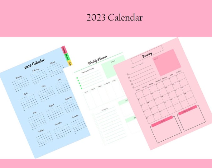 2023 Calendar, 2023 Digital Calendar, Monthly Planner, Weekly Planner ...
