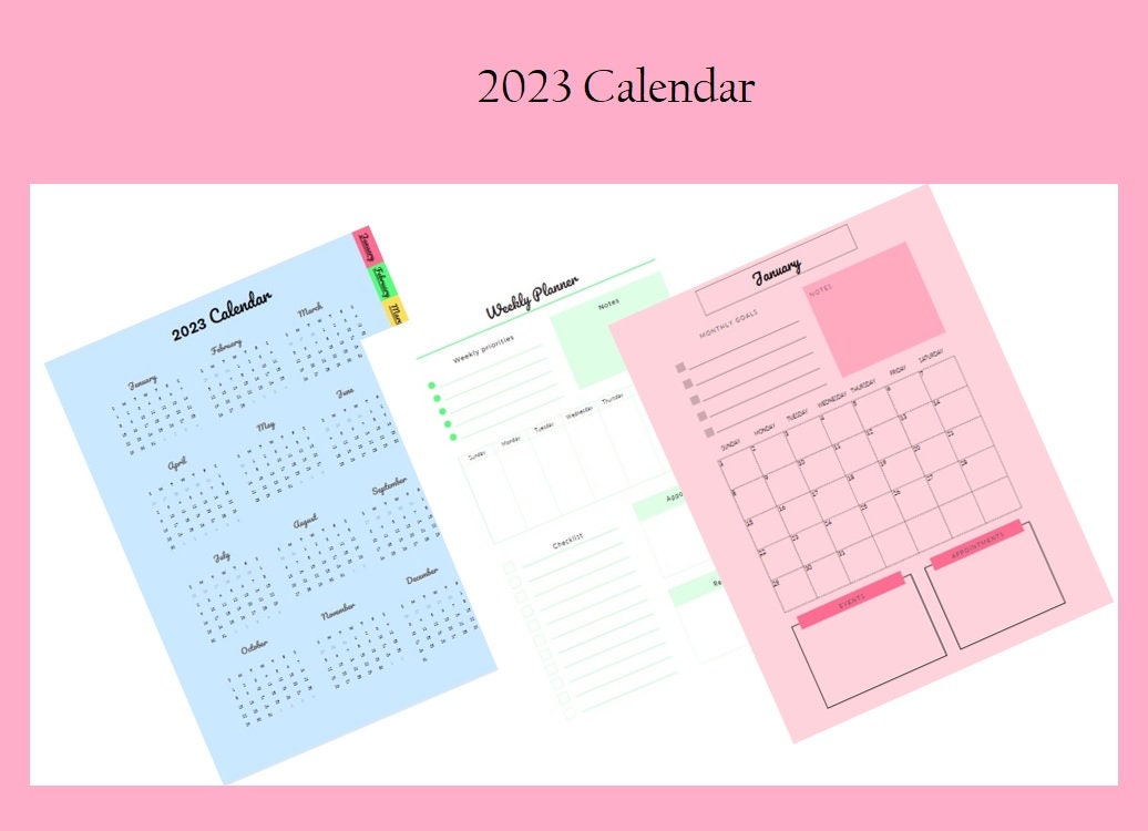 2023 Calendar 2023 Digital Calendar Monthly Planner Weekly - Etsy
