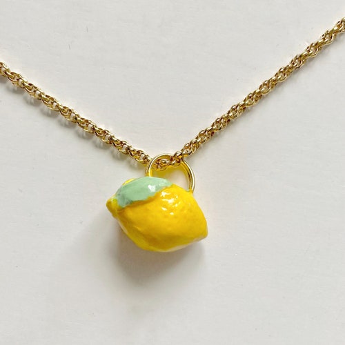 18K Gold Filled Enamel Lemon Slice Pendant Colorful Lemon - Etsy
