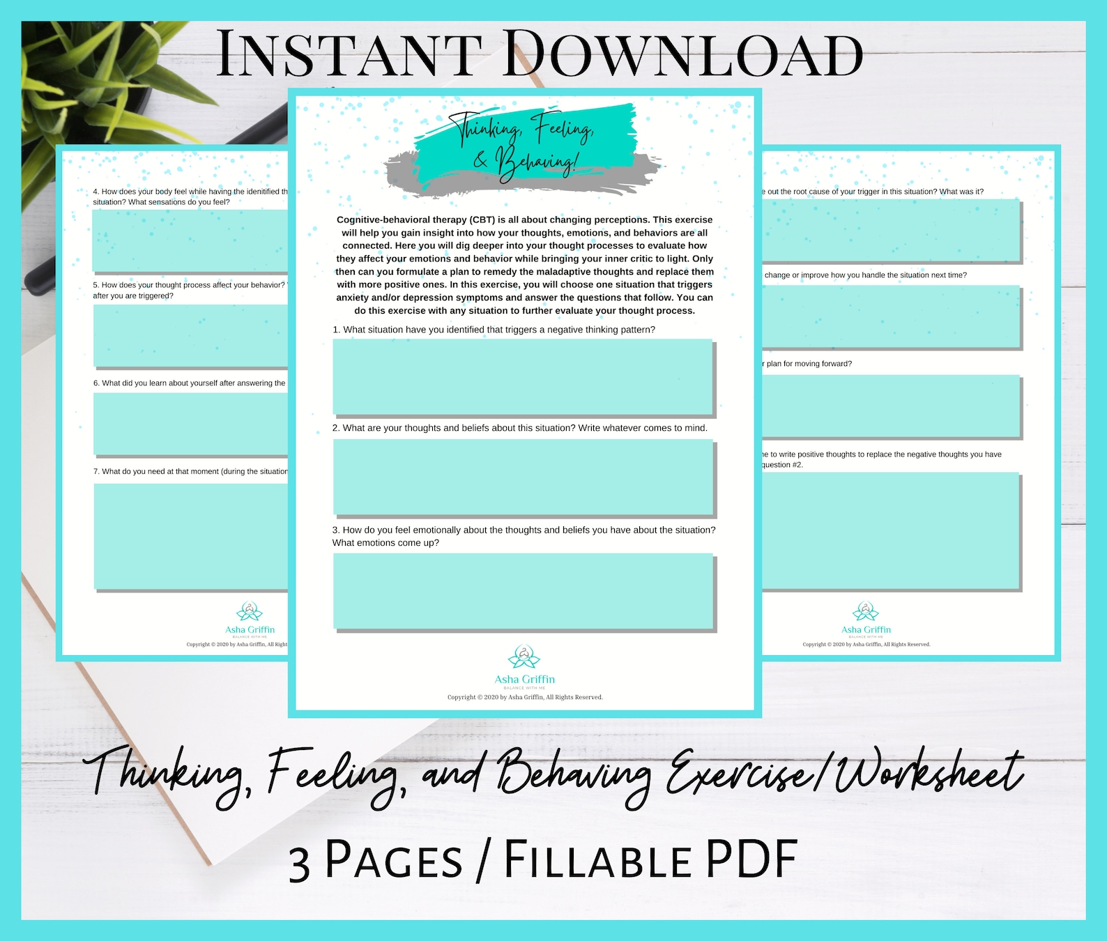 CBT: Thinking, Feeling, and Behaving Exercise/worksheet Counseling ...