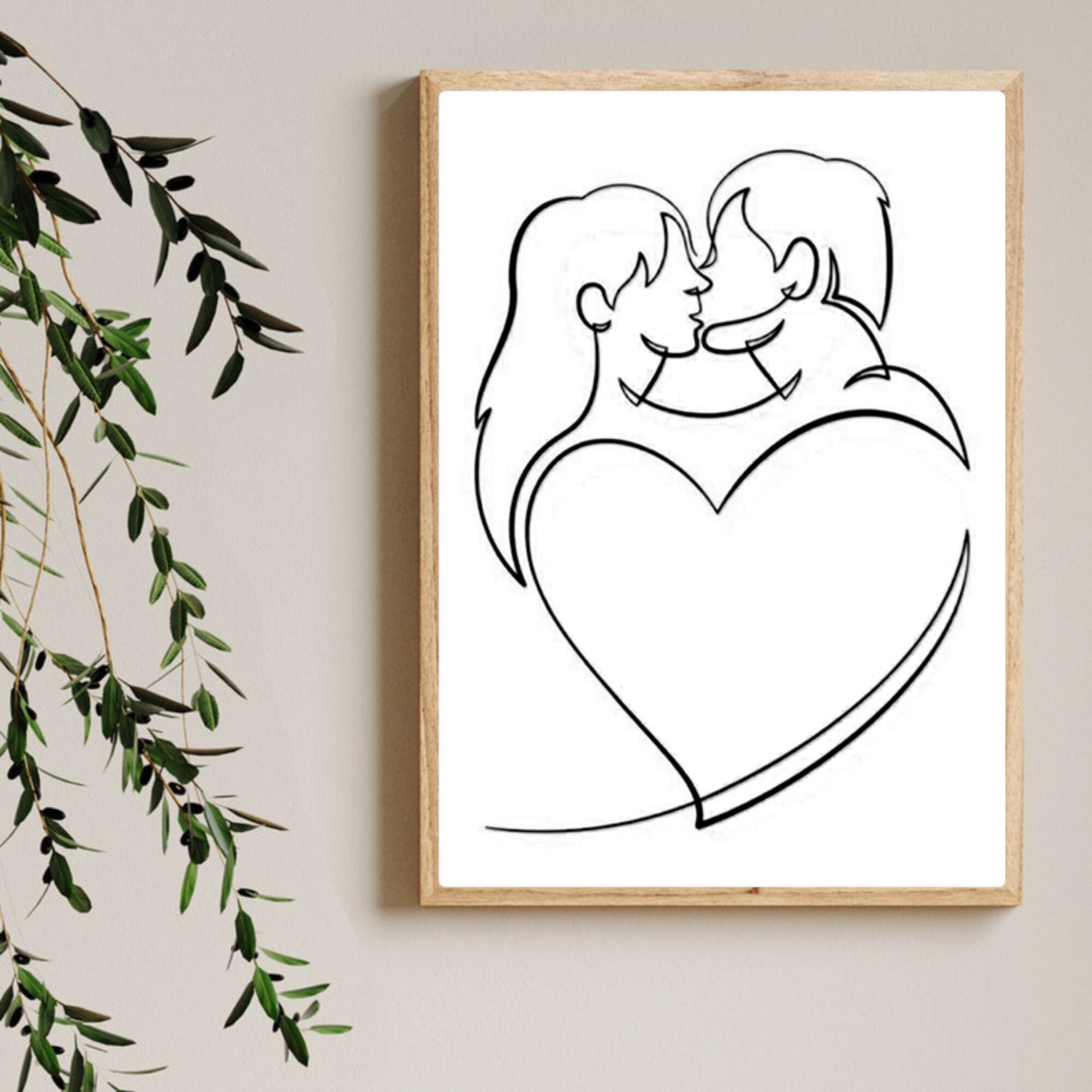 One Line Art Couple, Kiss Print, Minimal Couple Wall Art, Male and ...