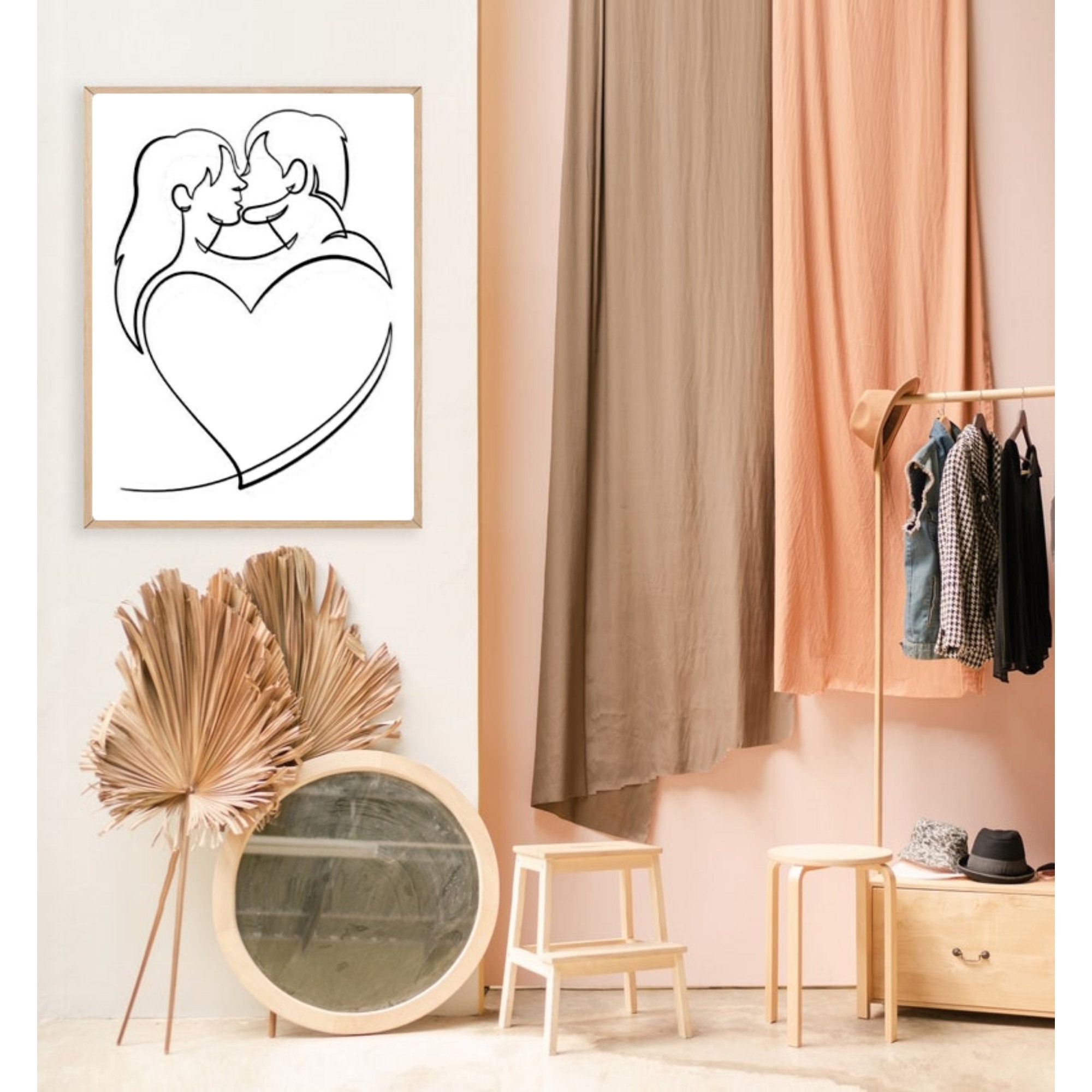 One Line Art Couple, Kiss Print, Minimal Couple Wall Art, Male and ...