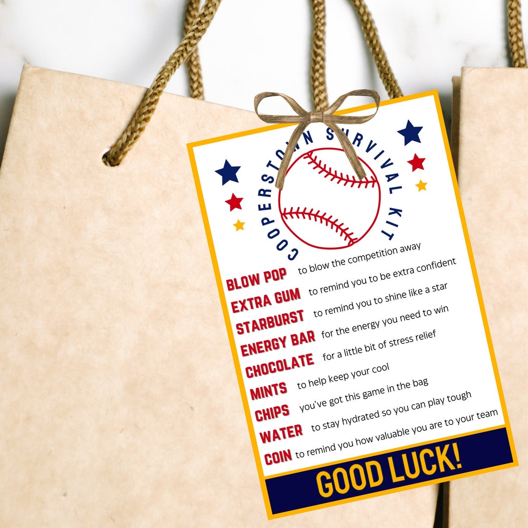 Cooperstown Survival Kit Bag Tag Printable Good Luck Tags Baseball Team ...